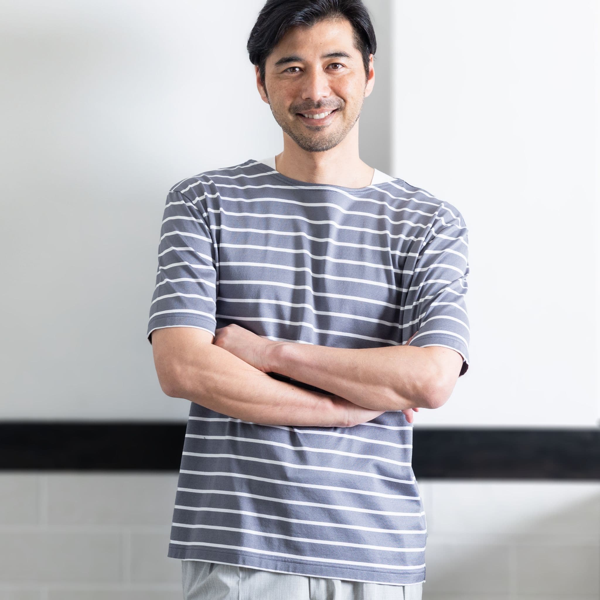 32/2 Double Mercerized Supima Cotton Half Sleeve Gusset Boat Neck Stri ...